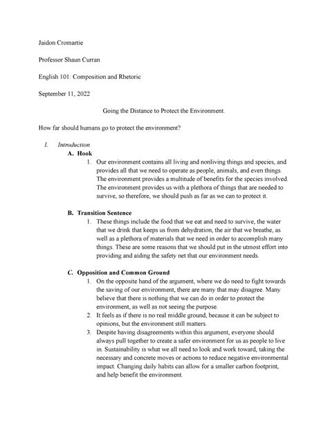 Ethical Rogerian Argument Thesis Outline Jaidon Cromartie Professor