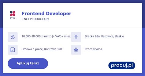 Oferta Pracy Frontend Developer E Net Production Katowice