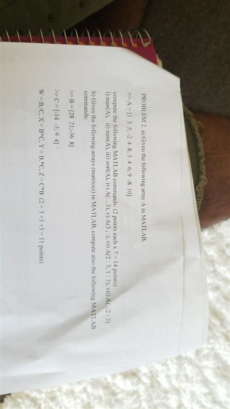 Solved PROBLEM 2 A Given The Following Array A In MATLAB Chegg