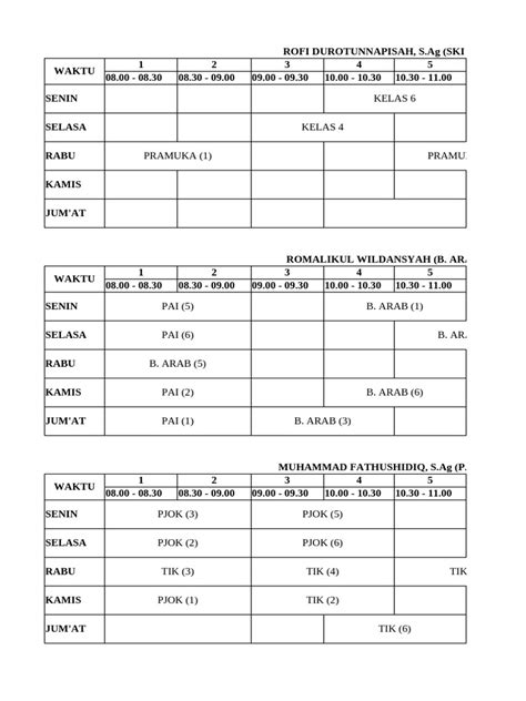 Jadwal Guru Mapel Pdf