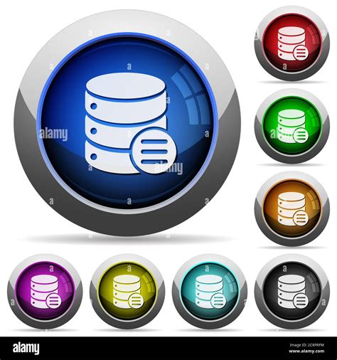 set of round glossy database option buttons arranged layer structure