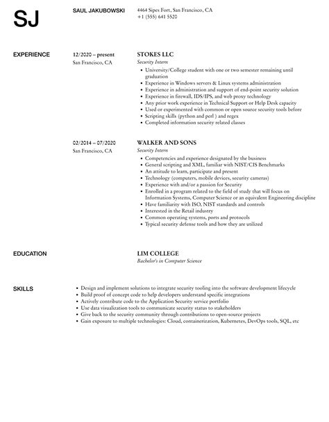 Security Intern Resume Samples Velvet Jobs