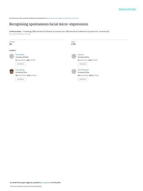 Recognising Spontaneous Facial Micro Expressions Pdf