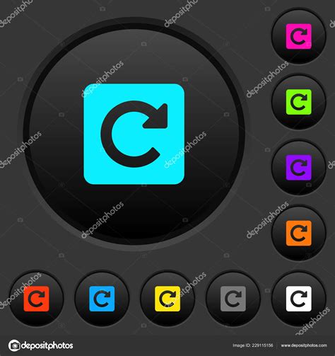 Rotate Right Dark Push Buttons Vivid Color Icons Dark Grey Stock Vector