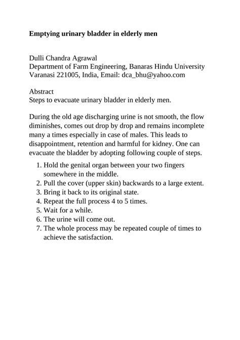 Pdf Emptying Urinary Bladder In Elderly Men