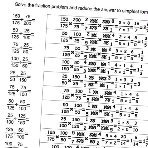 Fraction Worksheets With Cross Cancelling Detailed Answer Keys Math Fractions Worksheets