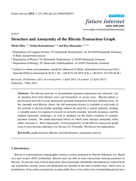 Structure And Anonymity Of The Bitcoin Transaction Graph Pdf Peer To Peer Bitcoin