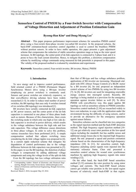 Pdf Sensorless Control Of Pmsm By A Four Switch Inverter With