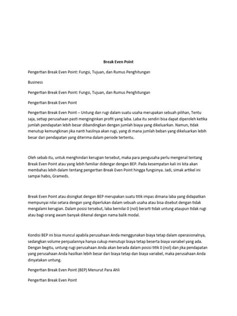 Break Even Point Pdf Break Even Point Pdf