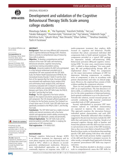 Pdf Development And Validation Of The Cognitive Behavioural Therapy