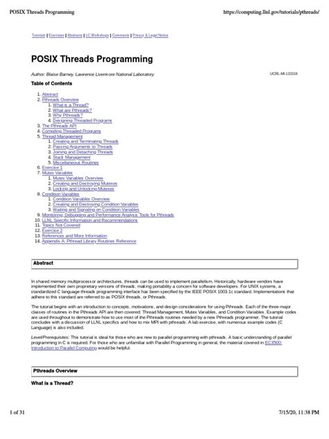 Posix Threads Pdf Thread Computing Subroutine