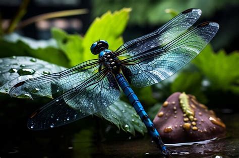 Premium Ai Image Azure Dragonfly Resting On A Lily Pad In A Pond