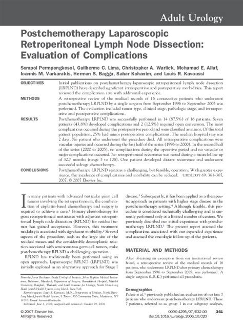 Pdf Postchemotherapy Laparoscopic Retroperitoneal Lymph Node