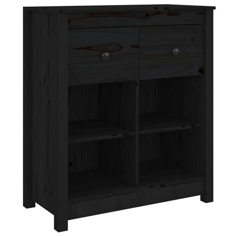 Buffet Noir X X Cm Bois Massif De Pin SALALIS SP Cdiscount Maison
