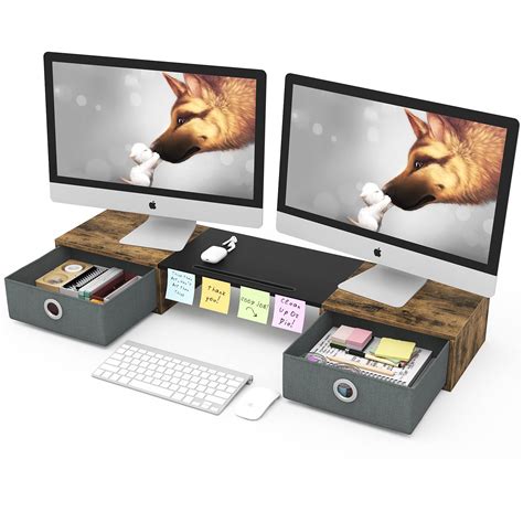 Buy Westree Dual Monitor Stand Riser With Two Drawers Extra Large Storage For 2 Monitors