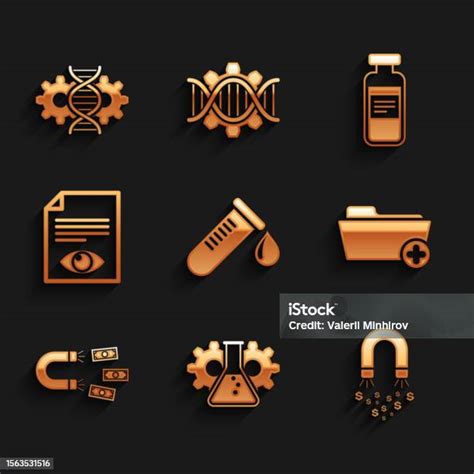 혈액 한 방울 생명 공학 자석 돈 건강 기록 폴더 및 종이 페이지 눈 아이콘으로 테스트 튜브를 설정합니다 벡터 Dna에 대한 스톡 벡터 아트 및 기타 이미지 Istock
