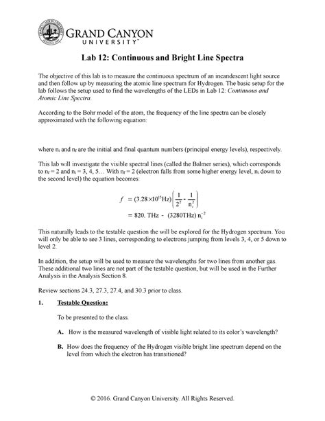 PHY L RS Lab Continuous And Bright Line Spectra Lab Continuous And Bright Line Spectra