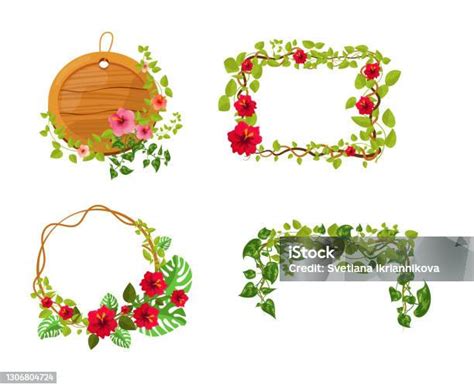 리아나 가지 프레임 열대 우림 잎과 열대 리아나 정글과 텍스트 에 대한 공간이 프레임의 게임 요소 식물 정글 만화 게임 판자 리아나 고립 가지 및 나무 보드 0명에 대한