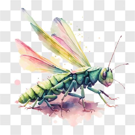 Download Vibrant Grasshopper With Wings Open Png Online Creative Fabrica