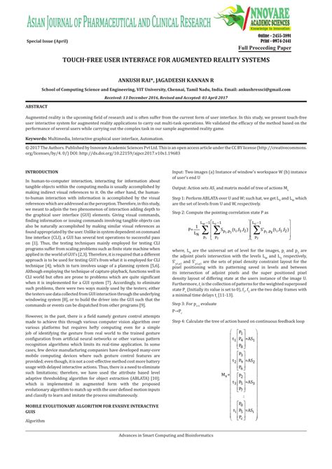Pdf Touch Free User Interface For Augmented Reality Systems