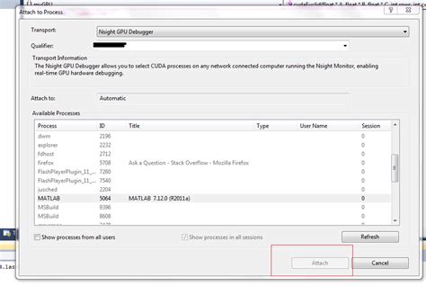 Visual Studio 2010 Debug Cuda Kernel On Mexfunction By Attaching Matlab With Nsight GPU