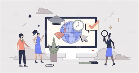 Modern Education And Digital Learning Tiny Person Neubrutalism Concept