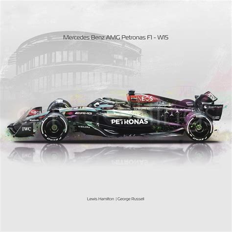 Mercedes F1 Car Poster 2024 W15 Lewis Hamilton George Russell Side Wall
