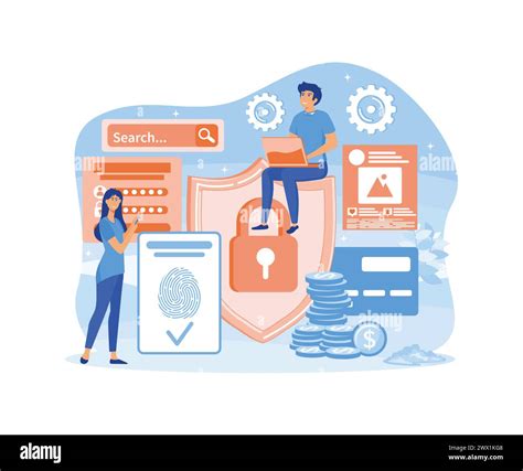 Data Protection Concept Scan Fingerprint Identification System Flat Vector Modern