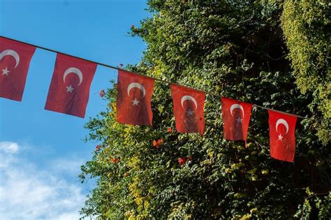 Premium Photo Turkish National Flags On String In View