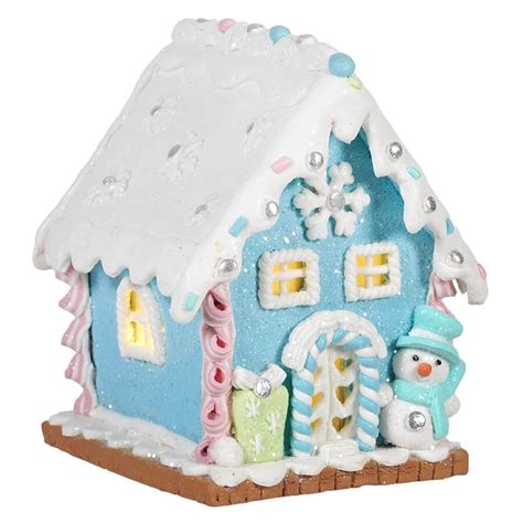 Snowman Lighted Blue Gingerbread House By Gerson Companies Traditions