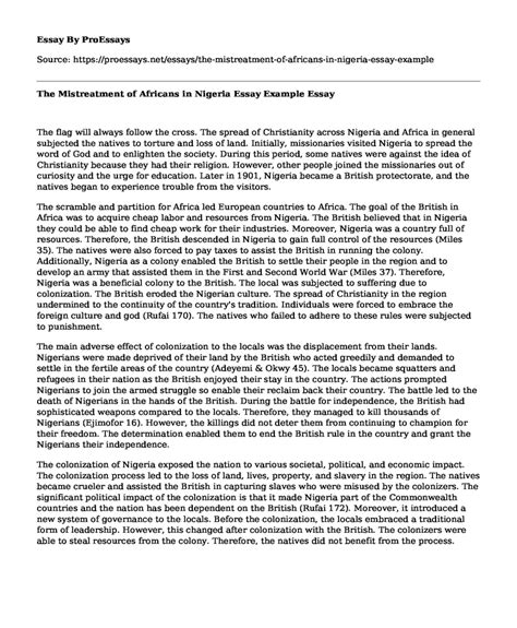 The Mistreatment Of Africans In Nigeria Essay Example Free Essay