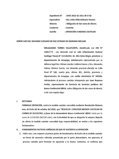 Oposicion Medida Cautelar 01 Pdf Finanzas Y Dinero