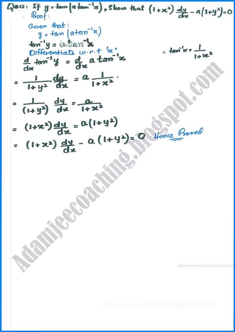 Adamjee Coaching Differentiation Exercise 34 Mathematics 12th