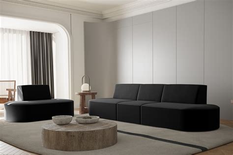 Sofaset Designersofa Set 3 1 Milot In Stoff Opera Velvet Schwarz