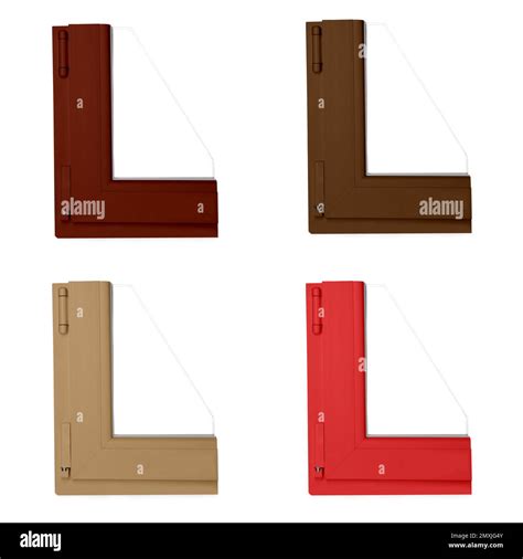 Set With Samples Of Modern Window Profile In Different Colors On White