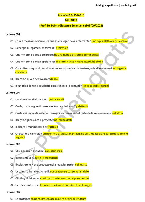 Paniere Di Biologia Applicata Multiple Scienze E Tecniche