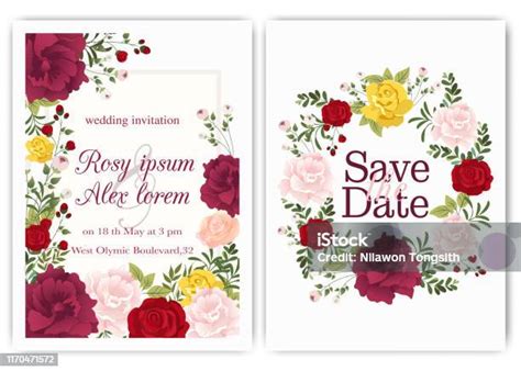 Carte Dinvitation De Mariage Avec Floral Coloré Et Feuilles Vecteurs