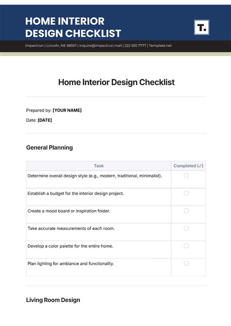 Interior Design Install Checklist