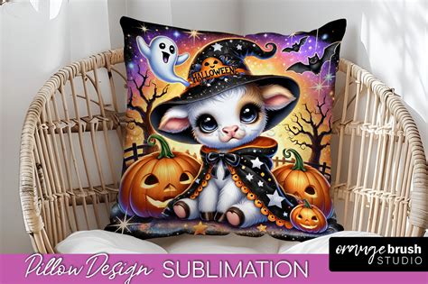 Highland Cow Halloween Pillow Cover PNG Graphic By Orange Brush Studio