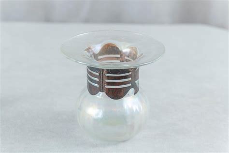 Vienna Secessionist Art Glass Vase W Copper Overlay Ca 1910 For Sale