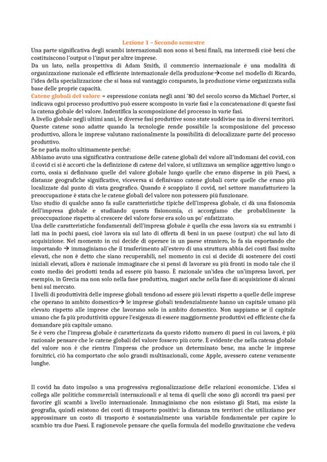 Appunti Lezione 1 Di Economia Appunti Di Economia Internazionale