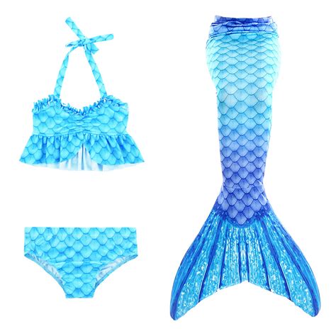 Turquoise Blue Frill Mermaid Tail And Bikini Mini Mermaid Tails