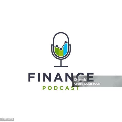 미니멀 한 마이크 및 금융 차트 흰색 배경에 금융 비즈니스 팟 캐스트 아이콘 벡터 팟캐스팅에 대한 스톡 벡터 아트 및 기타