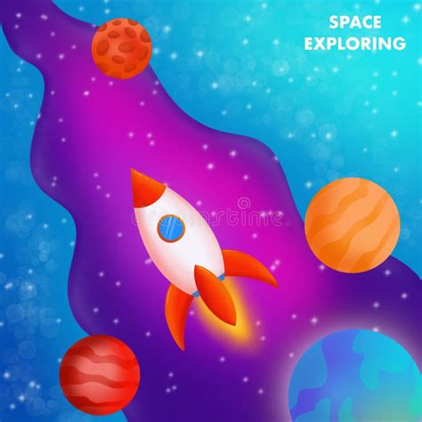 The Rocket Is Flying In Space Space Exploration Abstract Template For Banner Web Poster