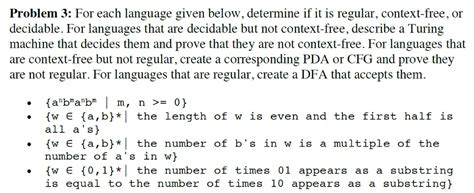 solved problem 3 for each language given below determine