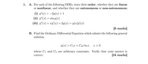 Solved A For Each Of The Following Odes State Their Order