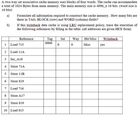 Solved A Two Way Set Associative Cache Memory Uses Blocks Of Chegg
