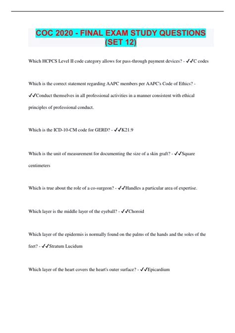 COC FINAL EXAM STUDY QUESTIONS SET Questions With Correct Answers Latest