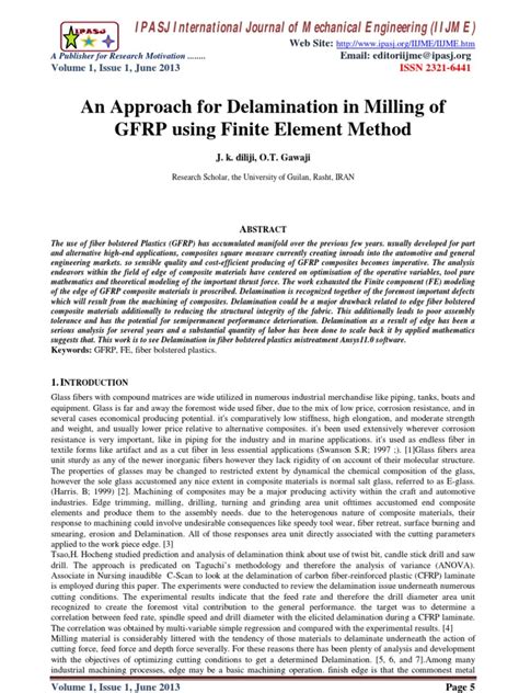 Pdf An Approach For Delamination In Milling Of Gfrp Using Finite