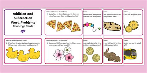 Addition And Subtraction To 100 Word Problem Challenge Cards